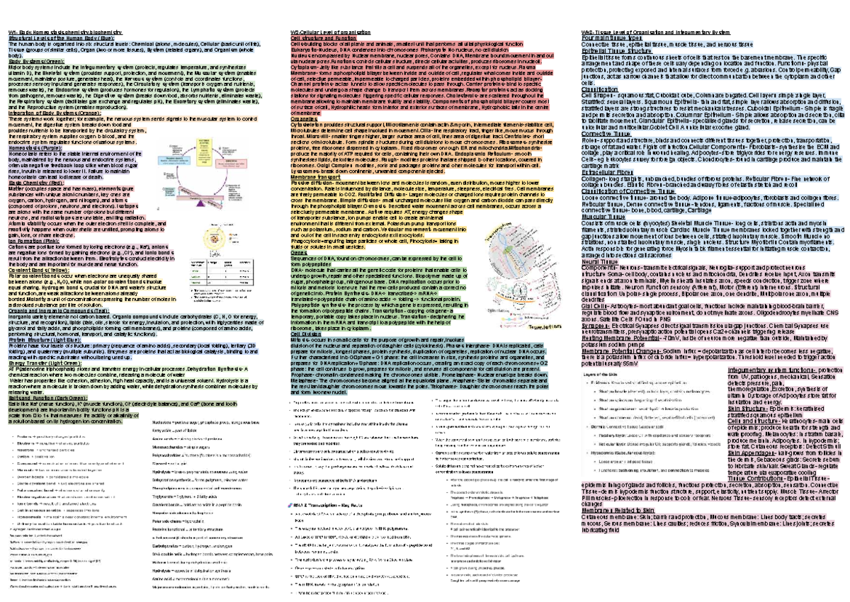 Bioscience Cheat Sheet: Structural Levels & Homeostasis in the Human ...