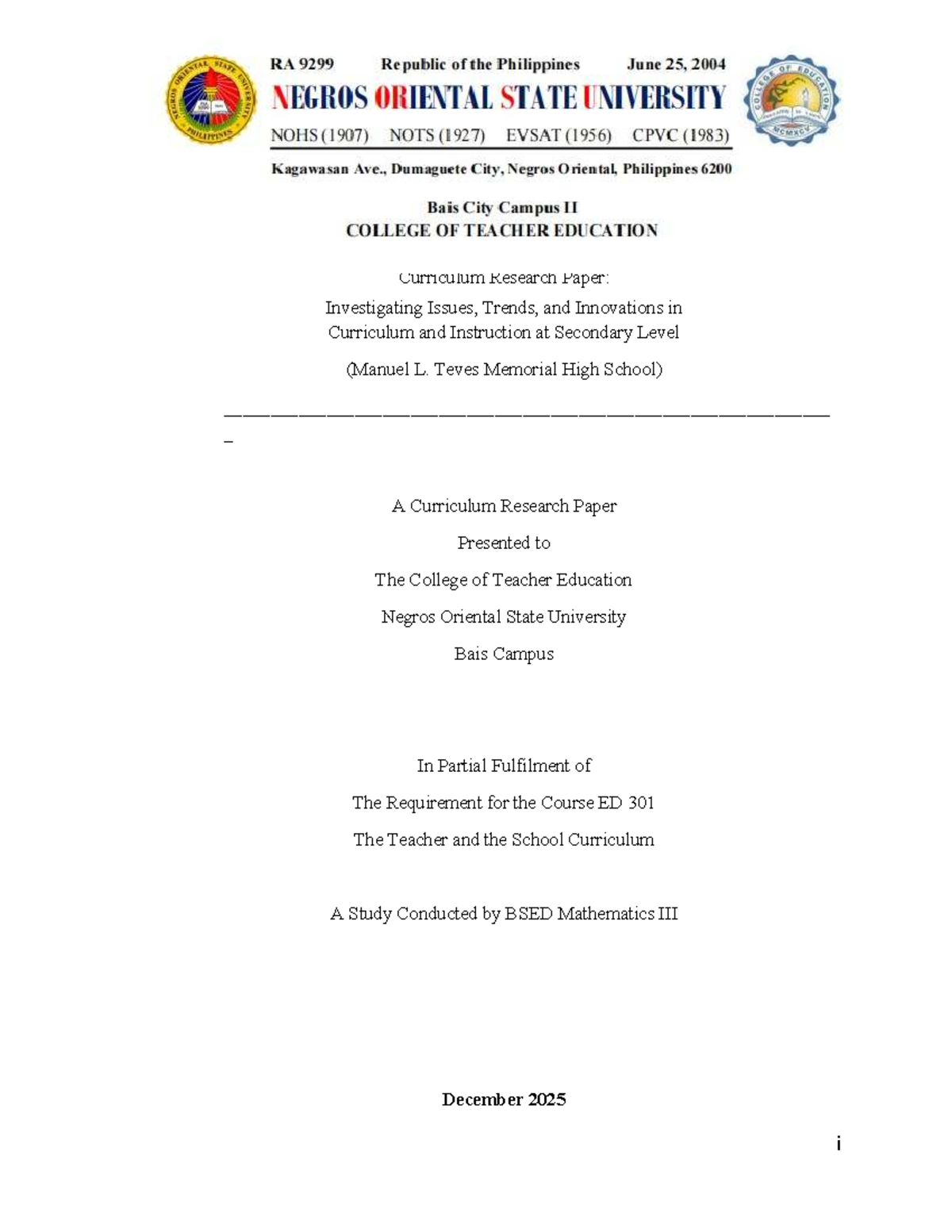 ED 301 Curriculum Research Paper: Trends & Innovations in Secondary ...