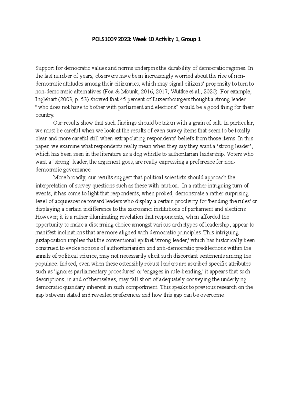 Week 10 Activity - Support for democratic values and norms underpins ...