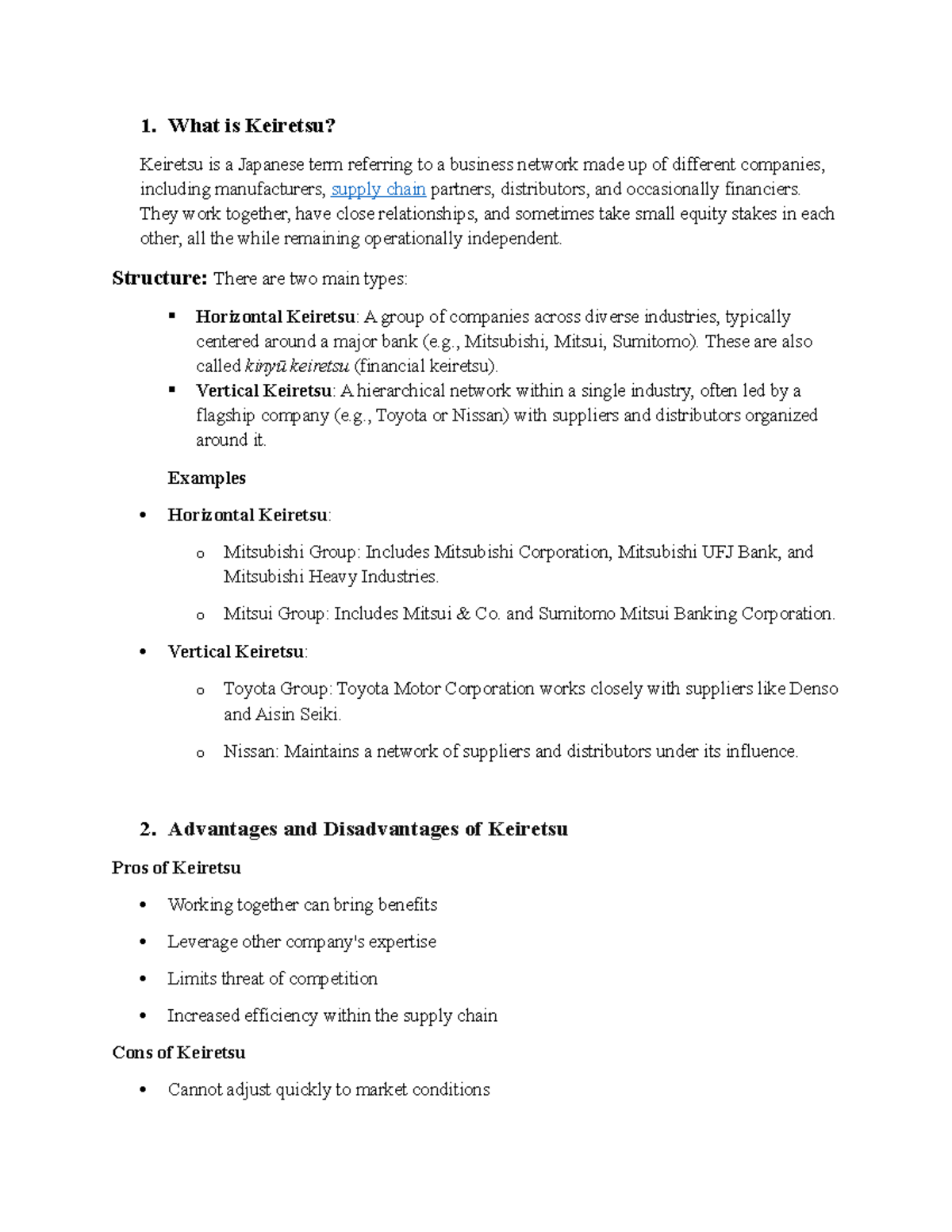 SCM - Understanding Keiretsu: Structure, Types, and Impacts - Studocu