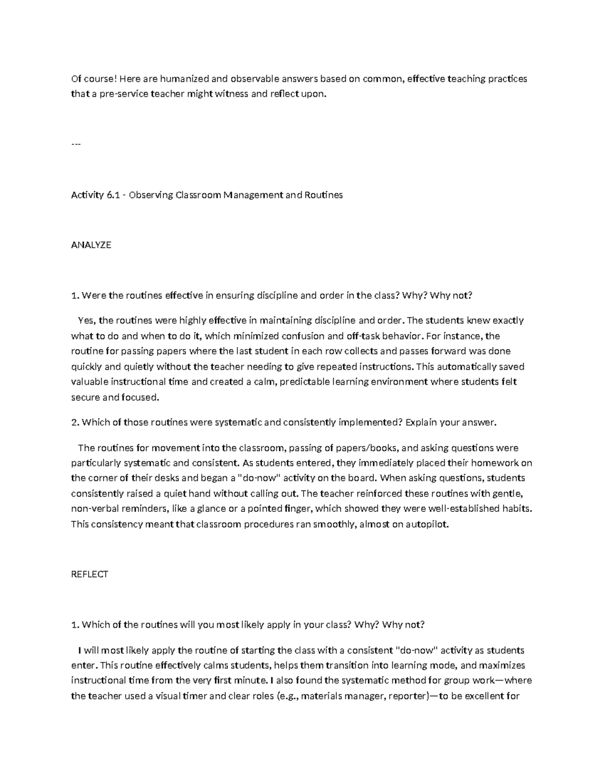 Classroom Management and Routines: Observations and Reflections (EDU ...