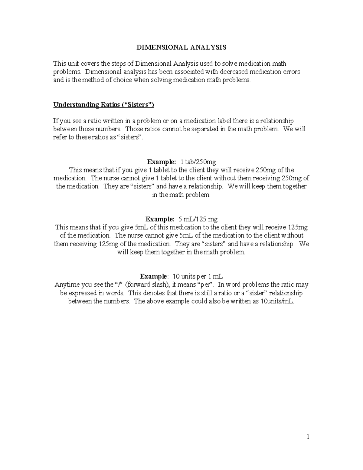 DIMENSIONAL ANALYSIS: Medication Math Problem Solving Techniques - Studocu