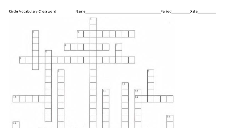 Circle Vocabulary Crossword: Geometry Terms Review - Studocu