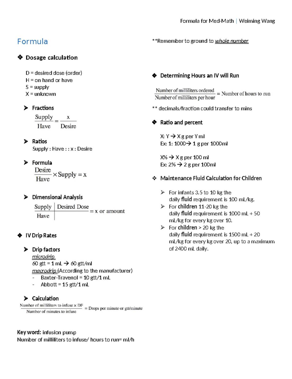 Med Math Formulas: Essential Dosage & IV Calculations Guide - Studocu