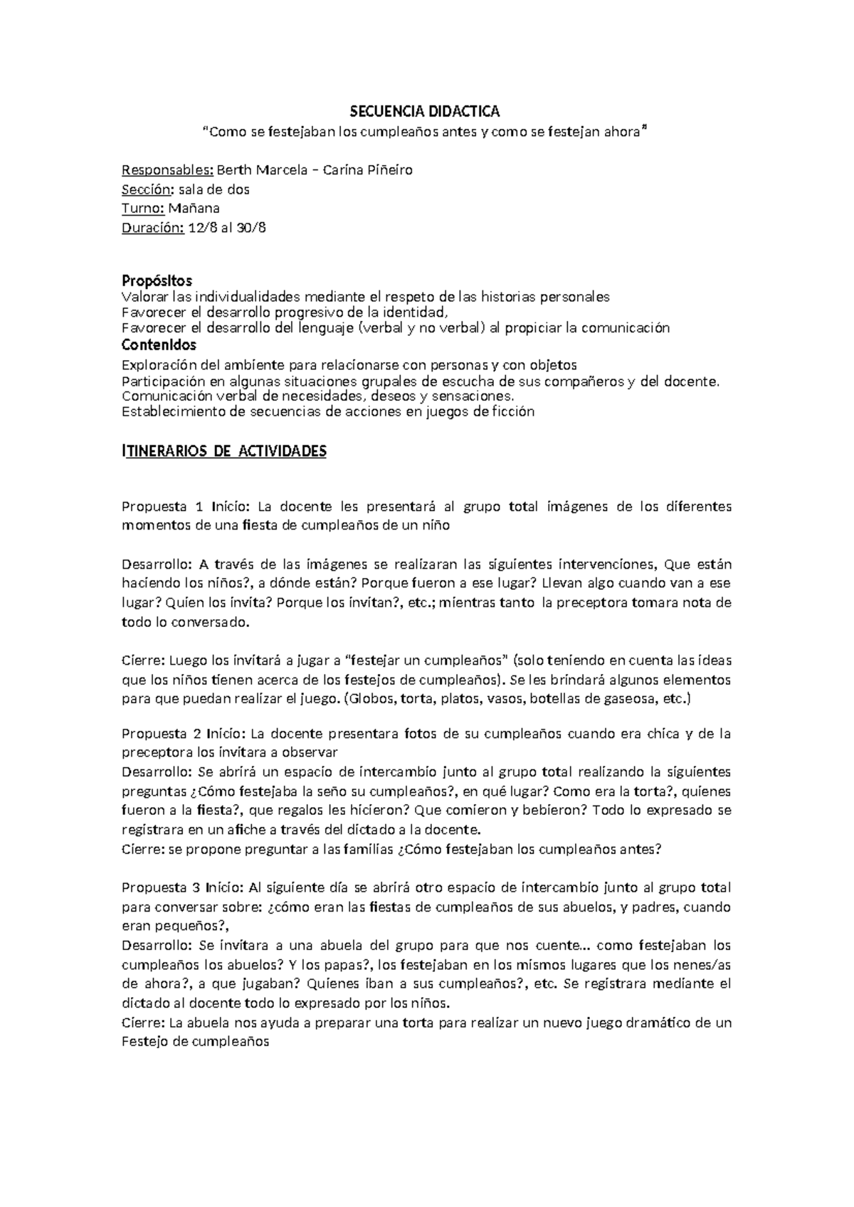 Secuencia Didáctica: Festejos de Cumpleaños en el Jardín (Sala de Dos ...