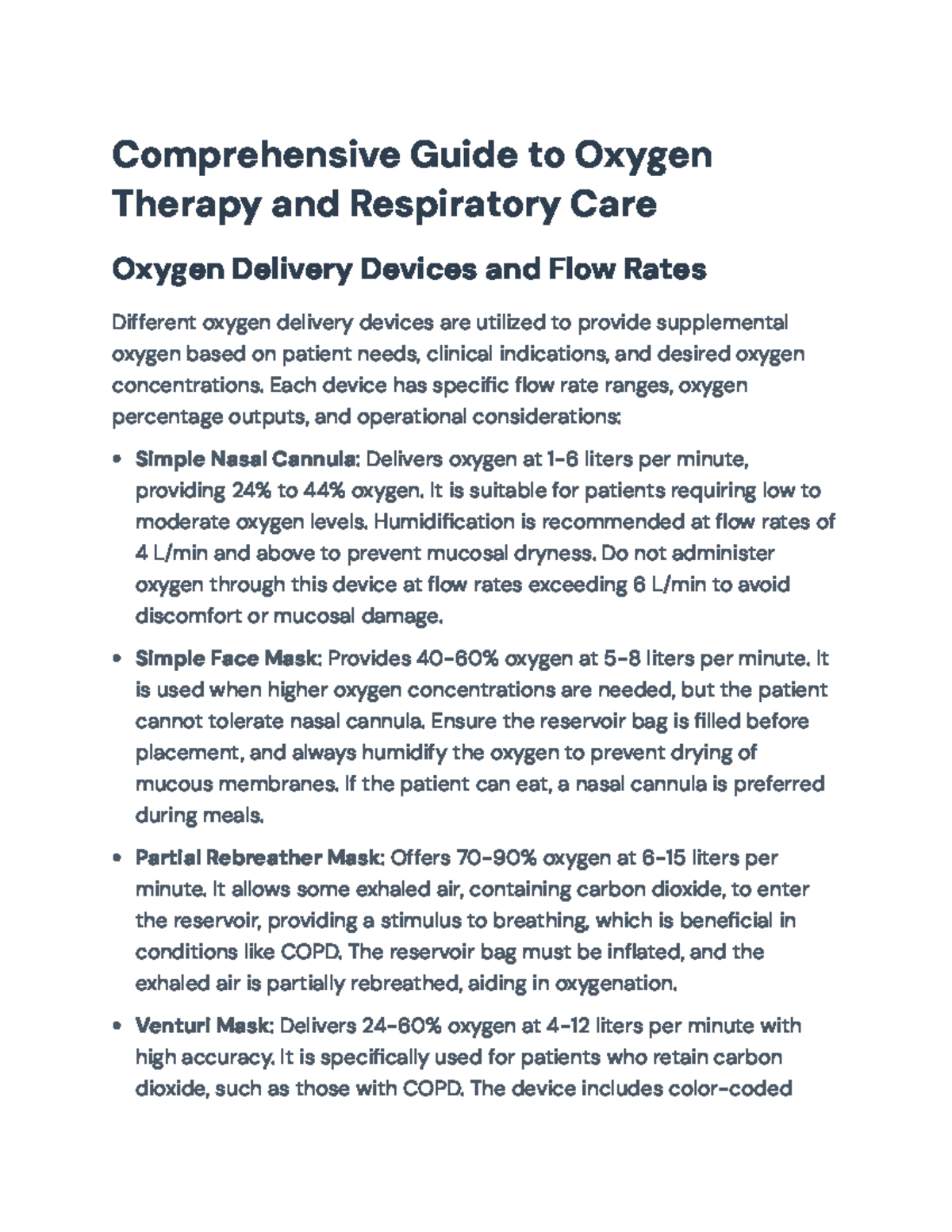 Comprehensive Guide to Oxygen Therapy & Delivery Devices (NUR210) - Studocu