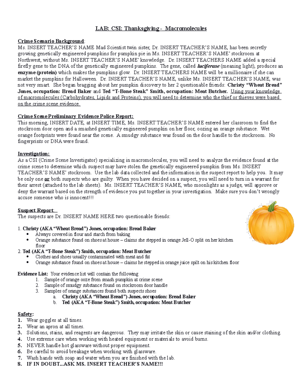 CSI: Thanksgiving Lab on Macromolecules Investigation - Studocu