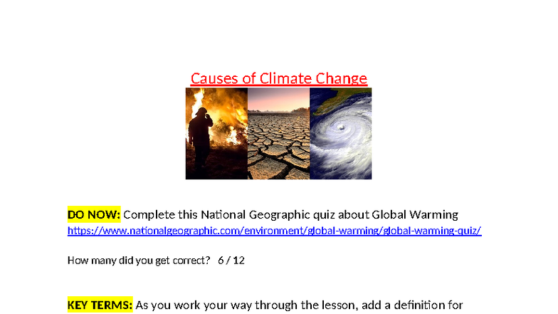 4c. Worksheet - Causes of Climate Change: Industrialisation ...