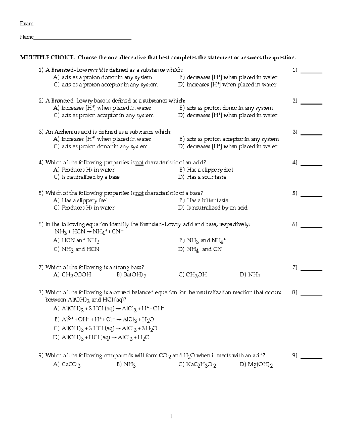 Chapter 9: Practice Questions and Answers for Chemistry - Studocu