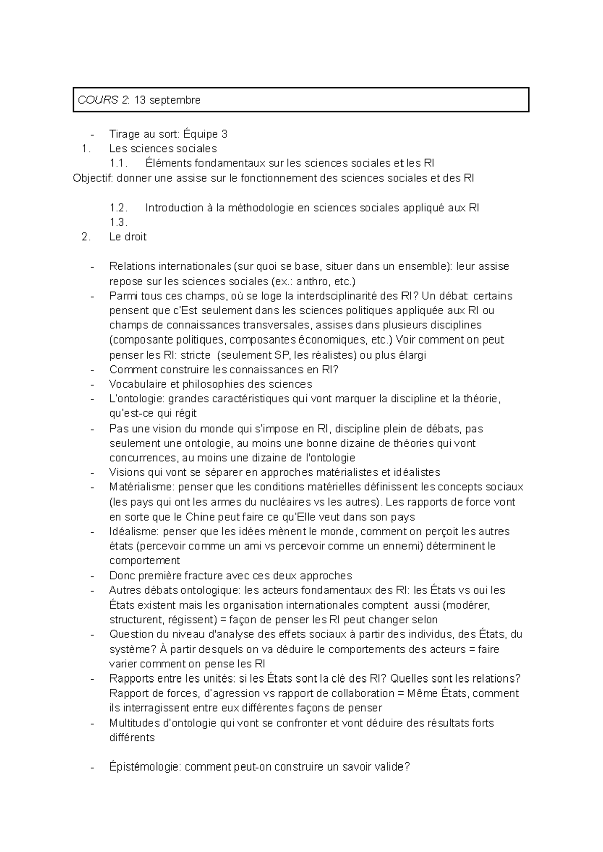 FDP1000: Notes de Cours sur les Sciences Sociales et les RI - Studocu