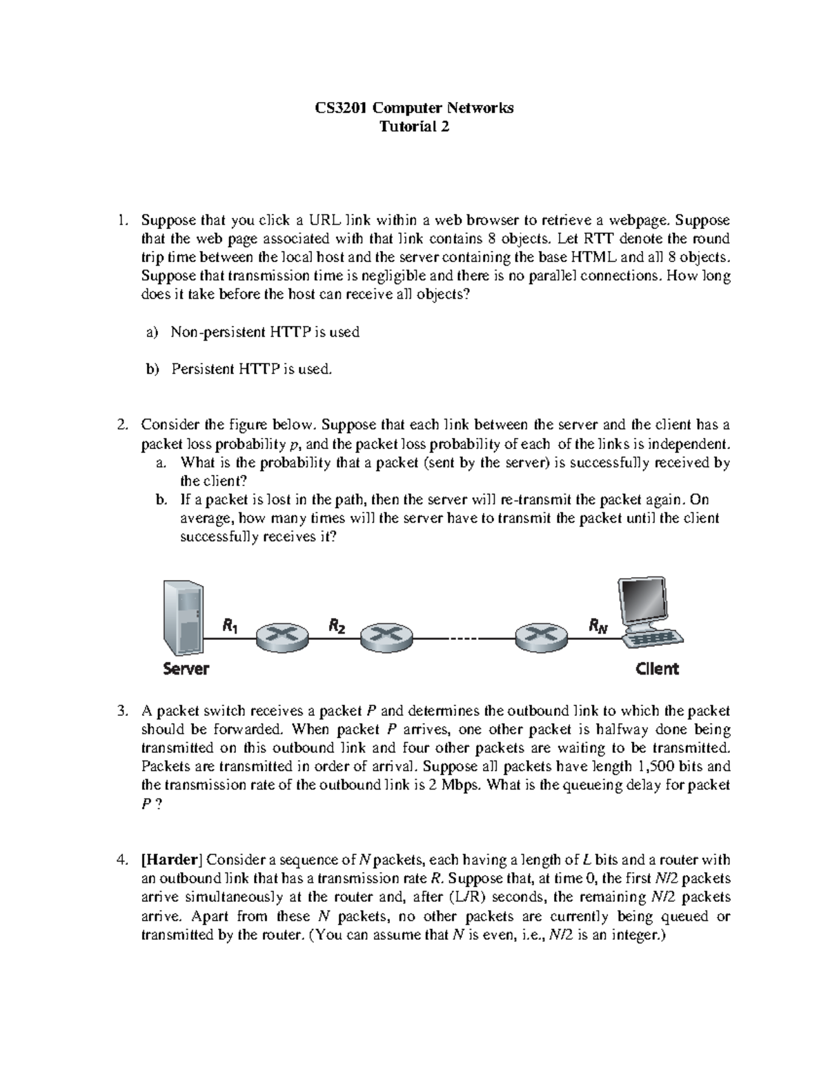 CS3201 Computer Networks Tutorial 2: RTT and Packet Loss Analysis - Studocu