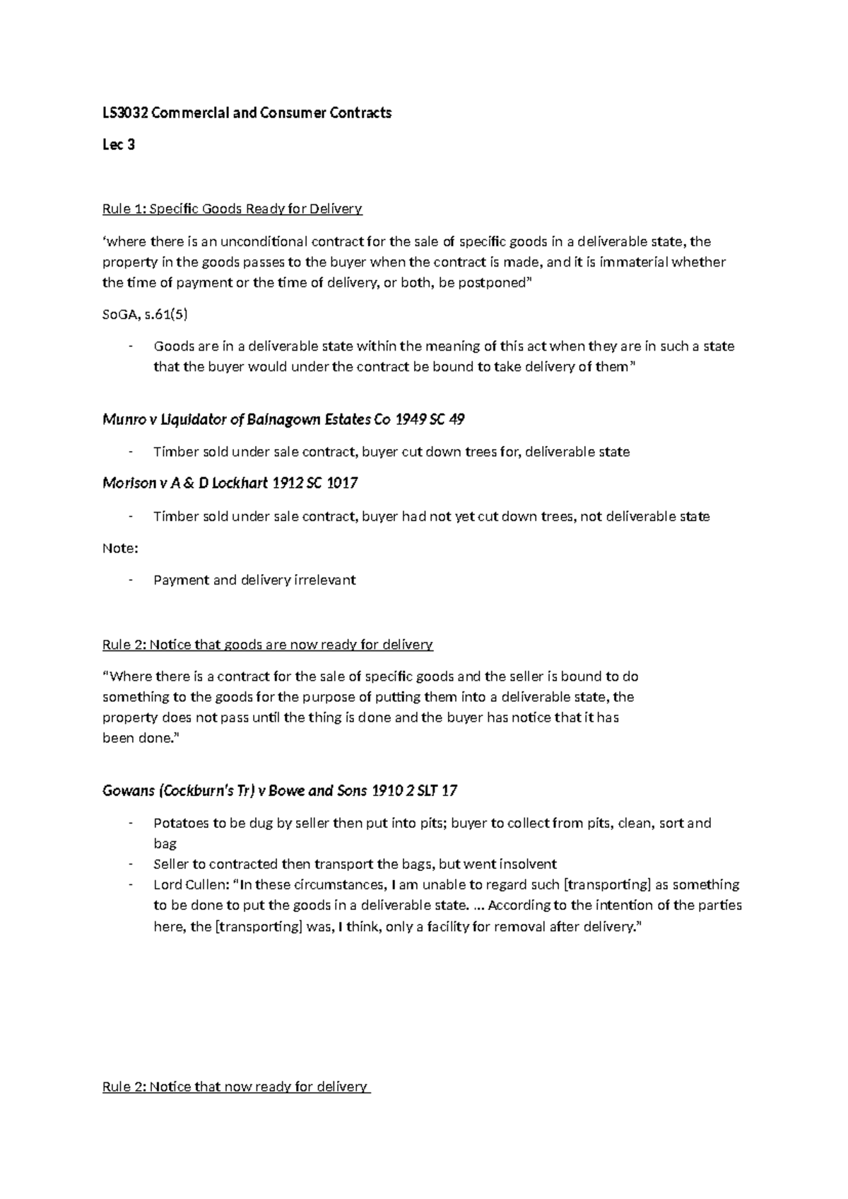 LS3032 Commercial & Consumer Contracts Lec 3: Specific Goods Delivery ...
