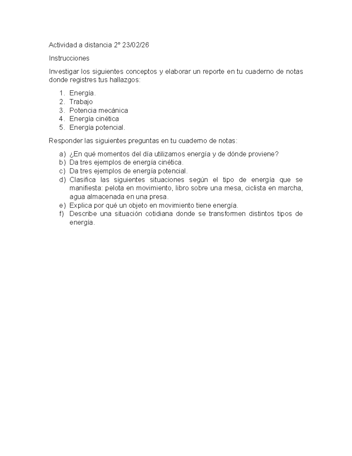 Actividad a Distancia 2: Reporte sobre Energía y Trabajo - Studocu
