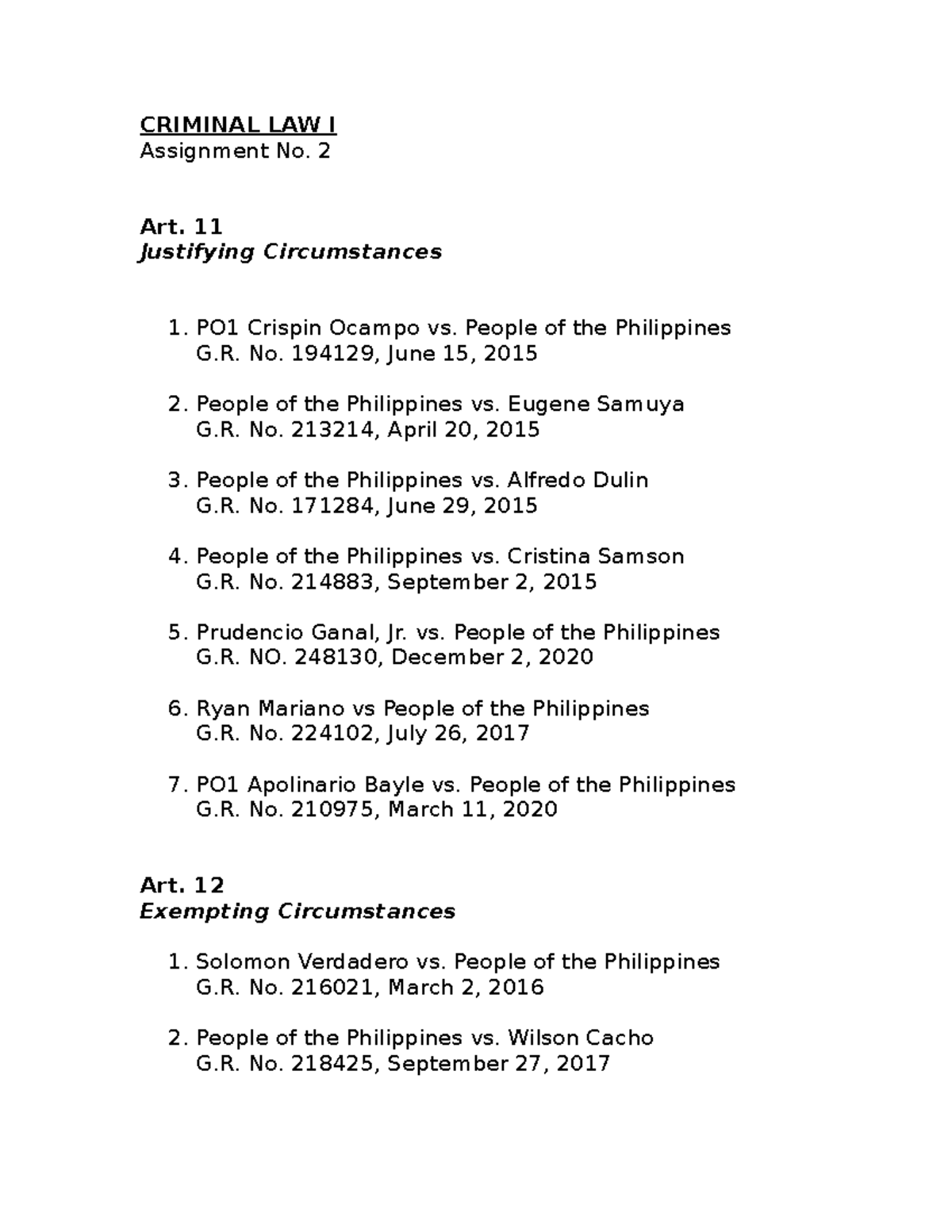 Assignment 2: Case Studies in Criminal Law I - Studocu