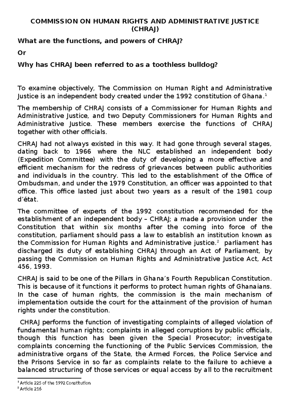 Functions and Powers of CHRAJ: Insights into Ghana's Human Rights Body ...
