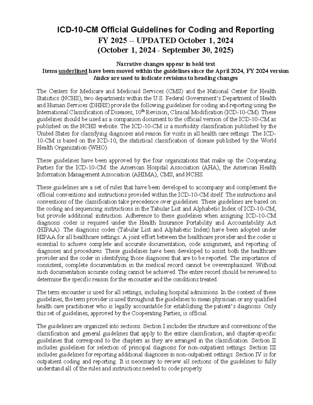 Official Guidelines for Coding and Reporting ICD-10-CM FY 2025 Update - Studocu