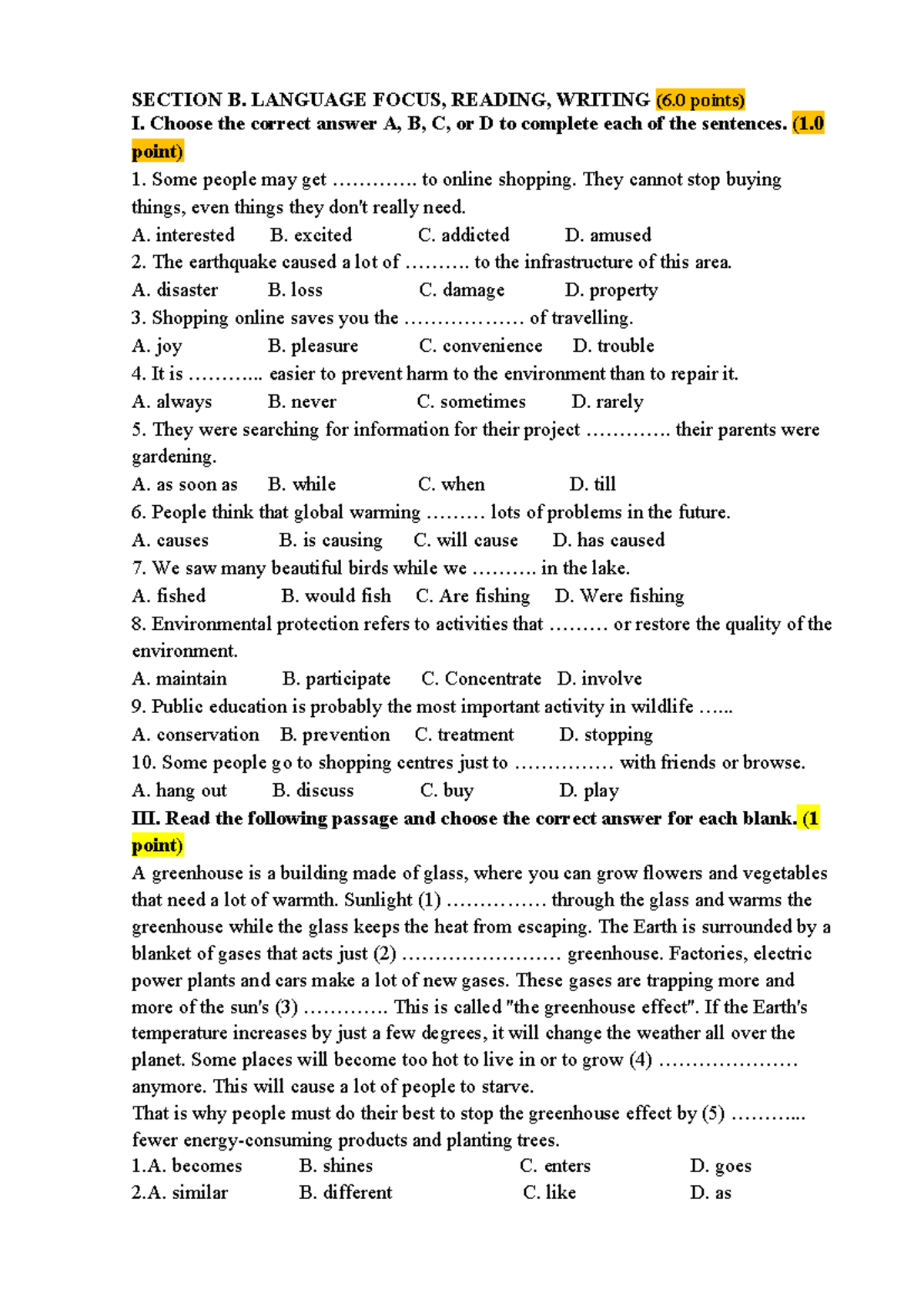 Test L8 - Tiếng Anh 8: Language Focus, Reading & Writing Exercises ...