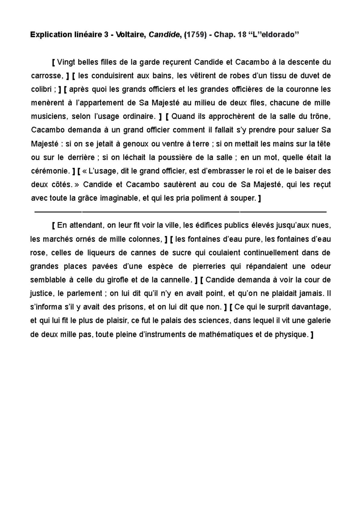 Explication linéaire - Voltaire, Candide (1759) - Chap. 18 "L'Eldorado ...