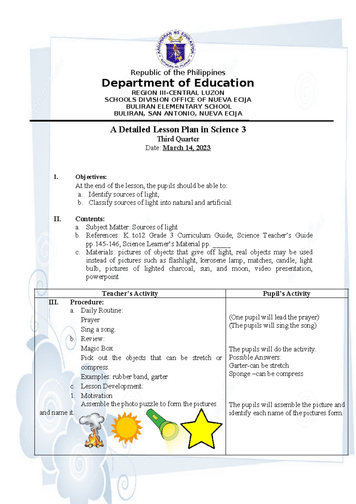 Detailed Lesson Plan in Math 3: Area of Squares & Rectangles - Studocu