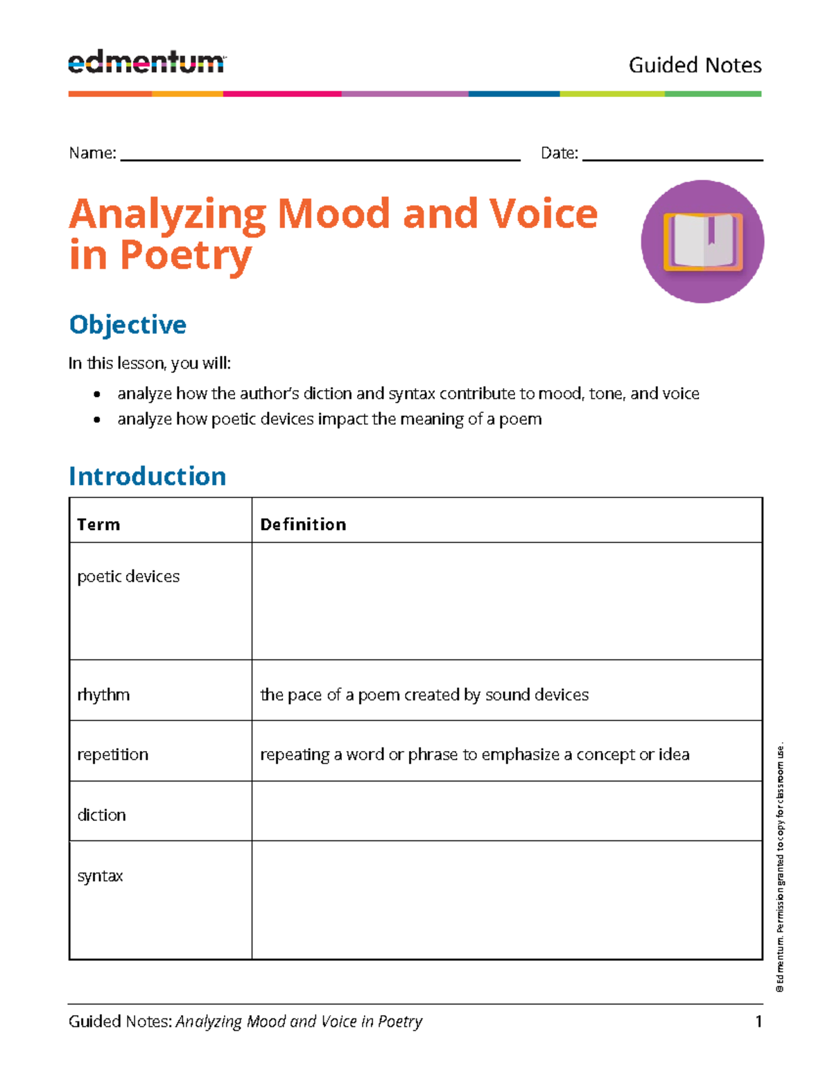 9. Guided Notes- Analyzing Mood and Voice in Poetry - ©Edmentum ...