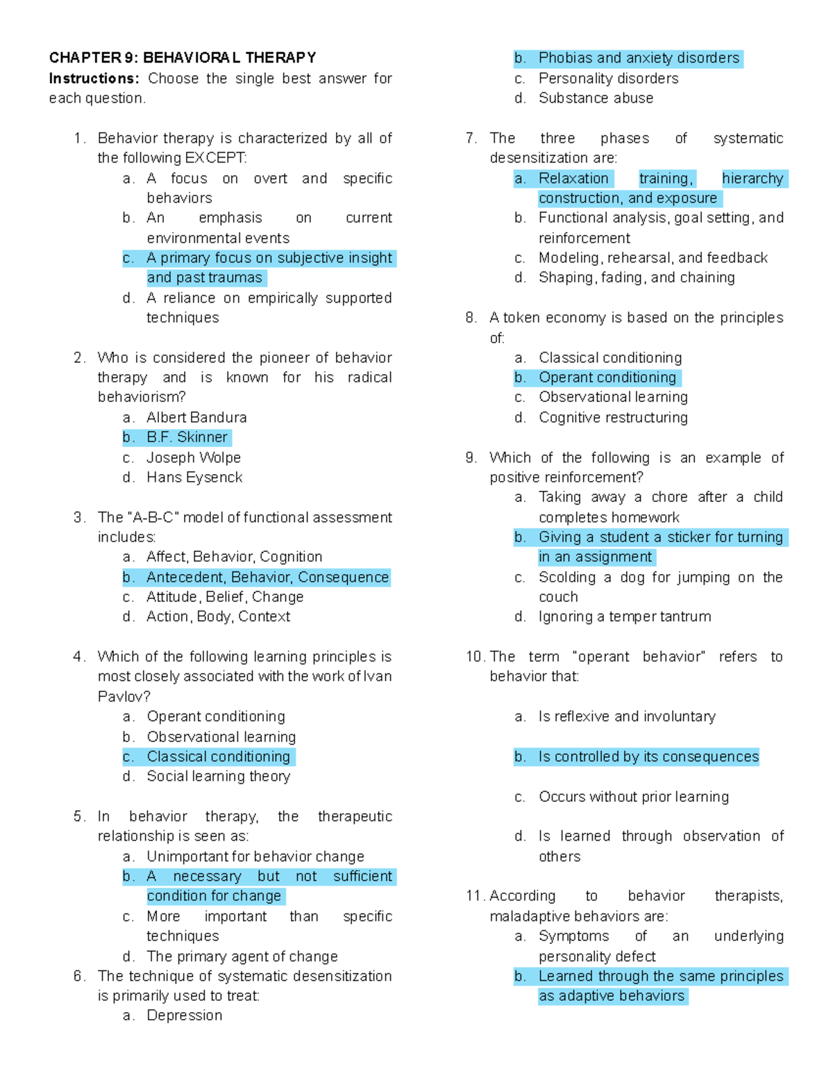 MINI MOCK TEST: CHAPTERS 9-15 COUNSELING REVIEW - Studocu