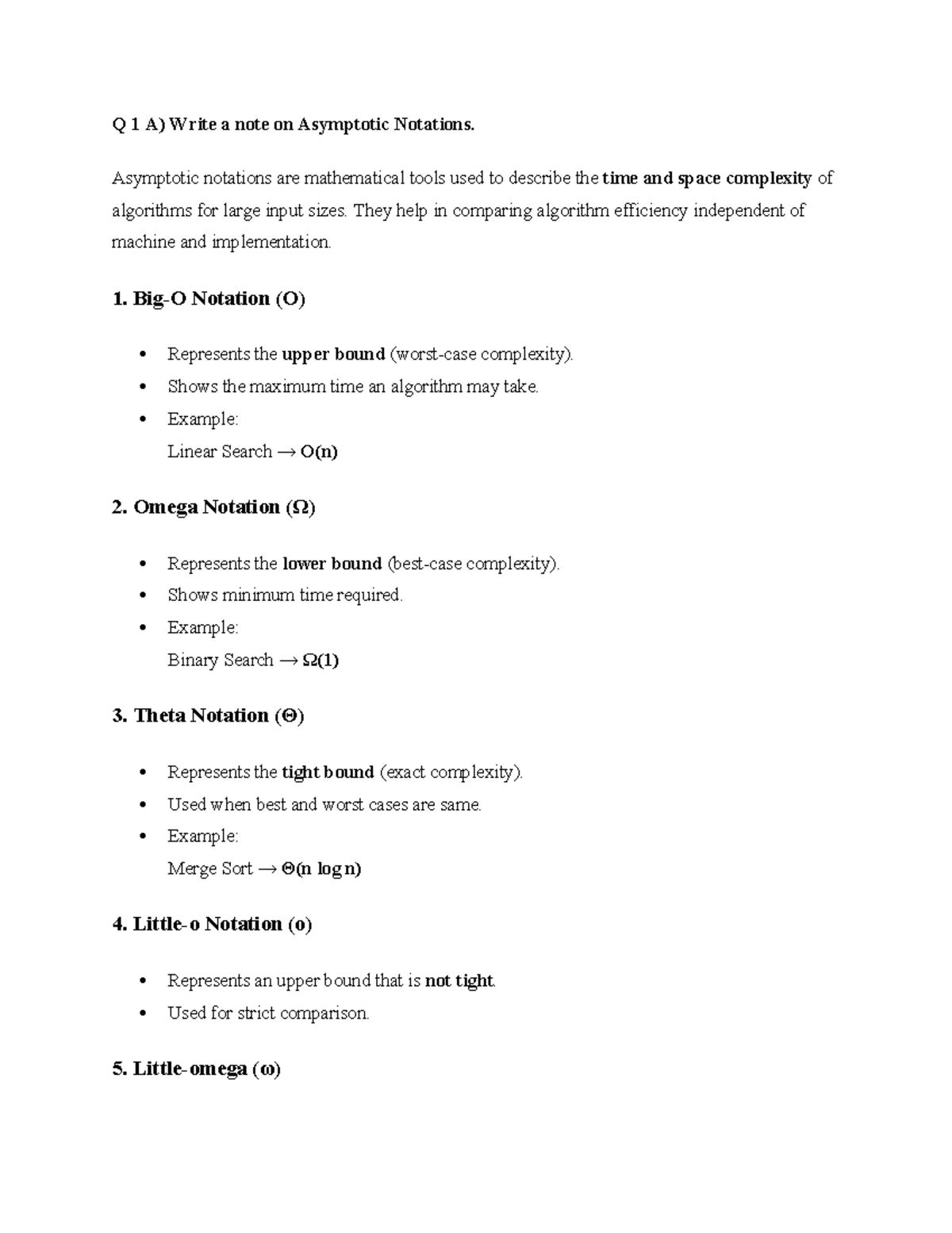 DSE IA 1 Solution: Asymptotic Notations & Sorting Algorithms - Studocu