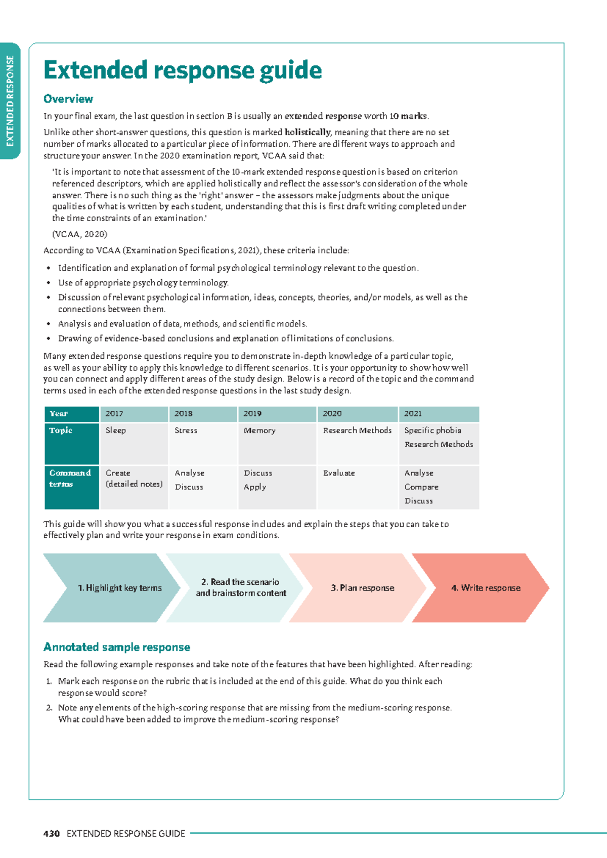 Edrolo VCE Psychology Units 34 - Extended Response Exam Guide - Studocu