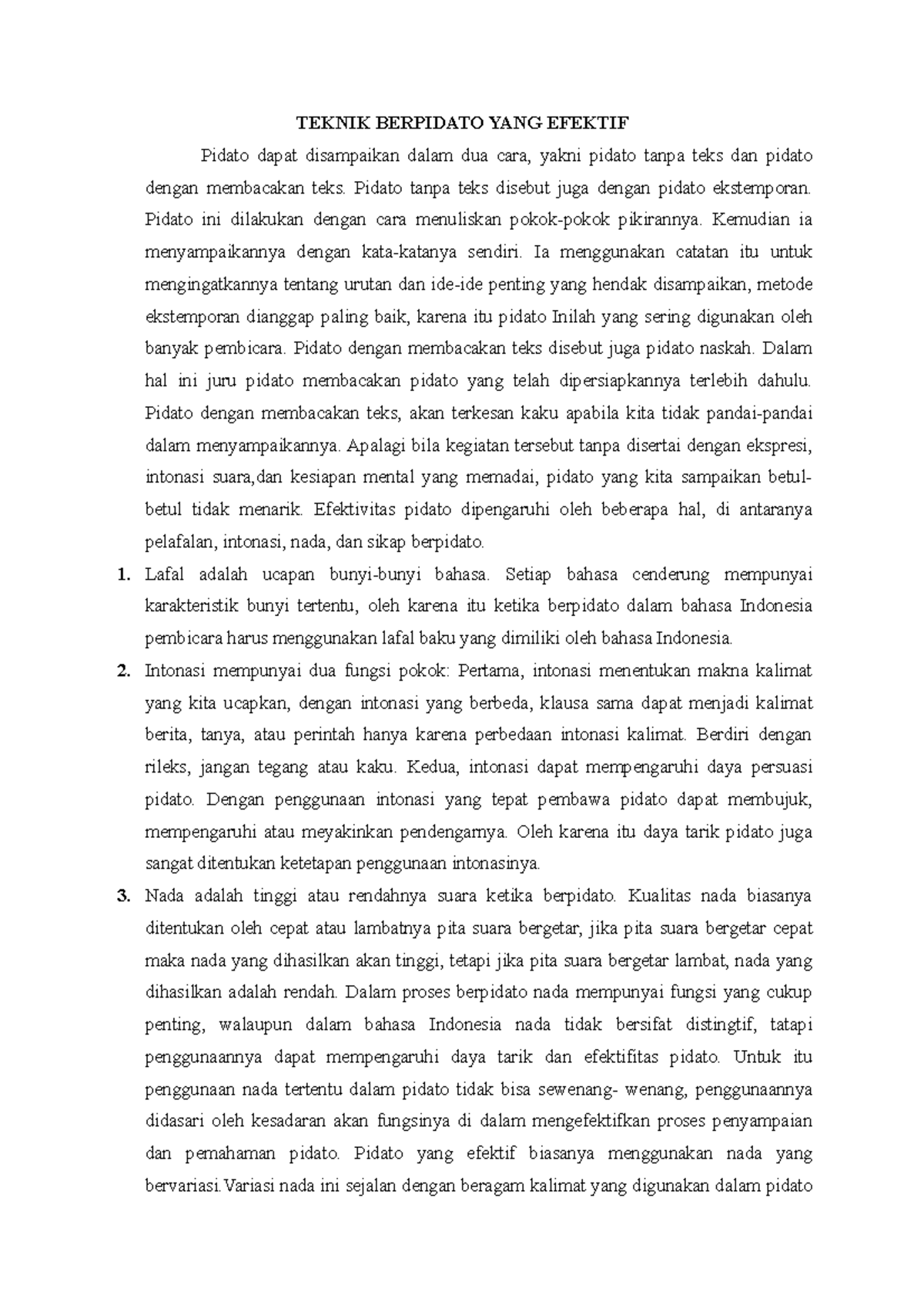 Teknik Berpidato yang Efektif: Panduan Praktis dan Strategi - Studocu