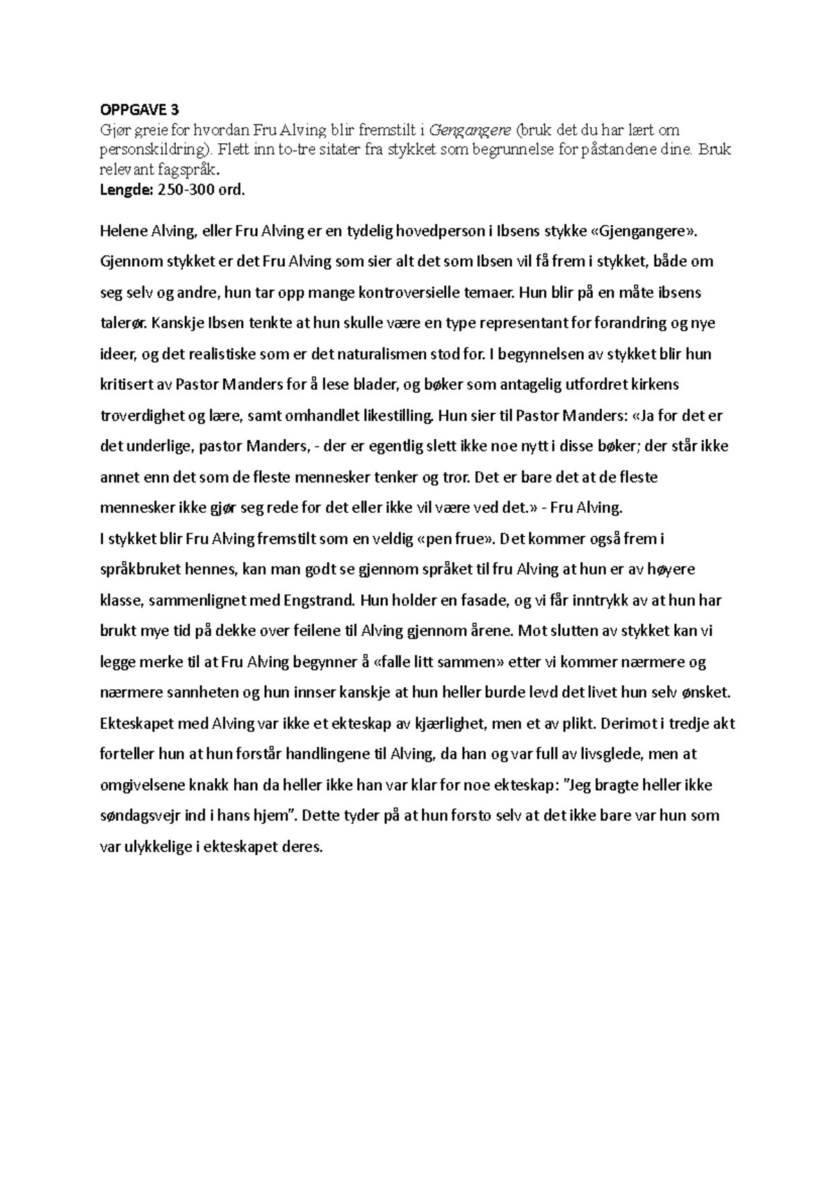Fru Alving i Gengangere: En Analyse av Karakterfremstilling - Studocu