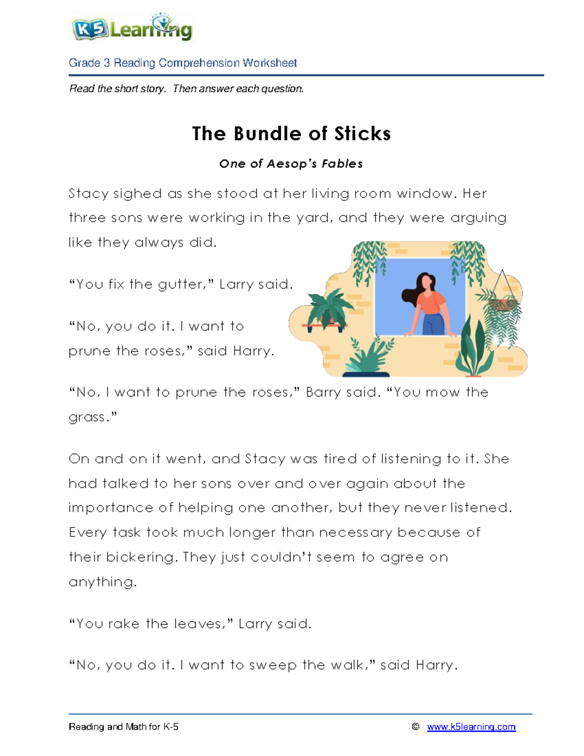 Grade 3 Reading Comprehension: The Bundle of Sticks Story - Studocu