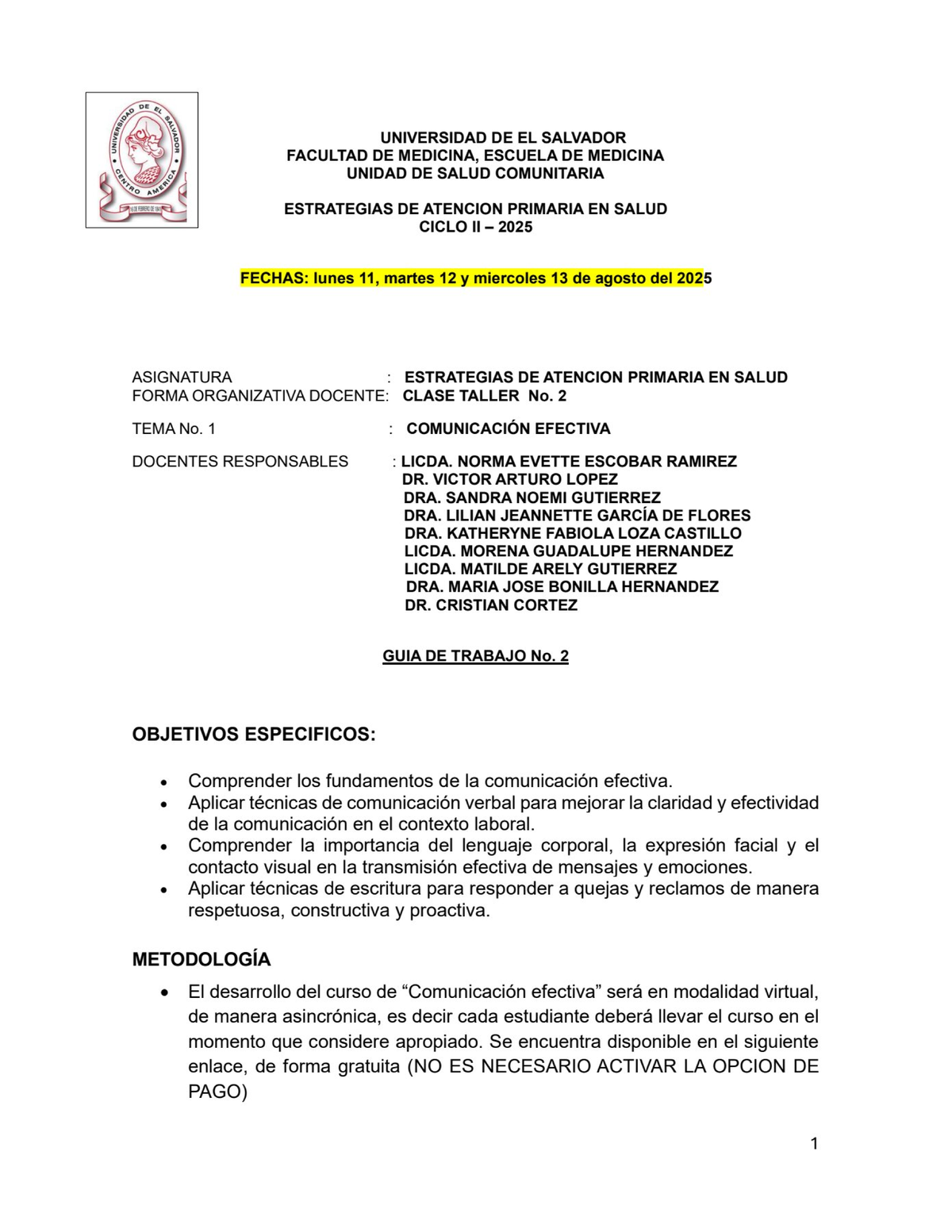 Guía de Trabajo N° 2: Comunicación Efectiva - EAP 3069497 - Studocu