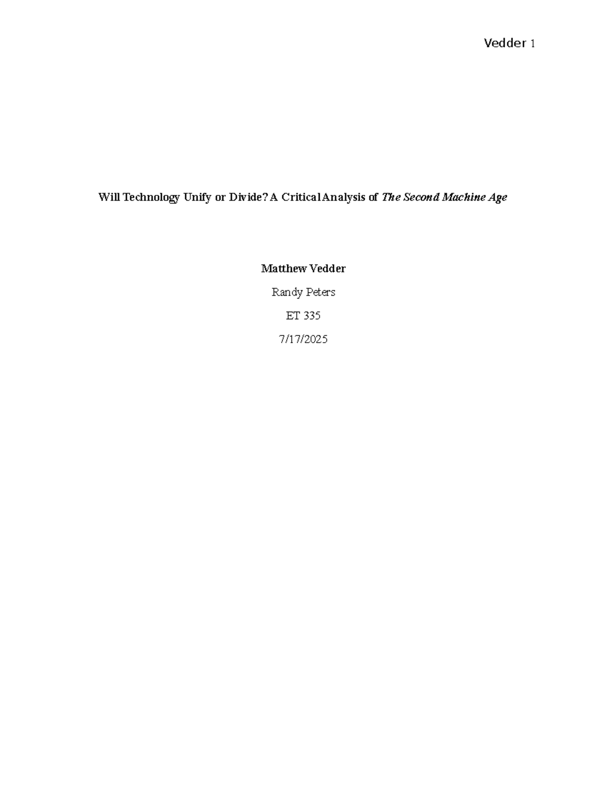 ET 335 Final Exam: Critical Analysis of The Second Machine Age - Studocu