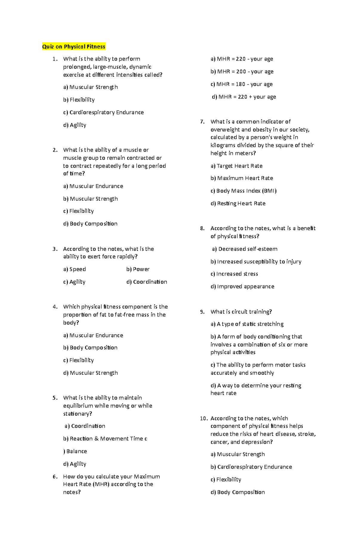 PE Quiz - IJKL on Physical Fitness Concepts and Components - Studocu