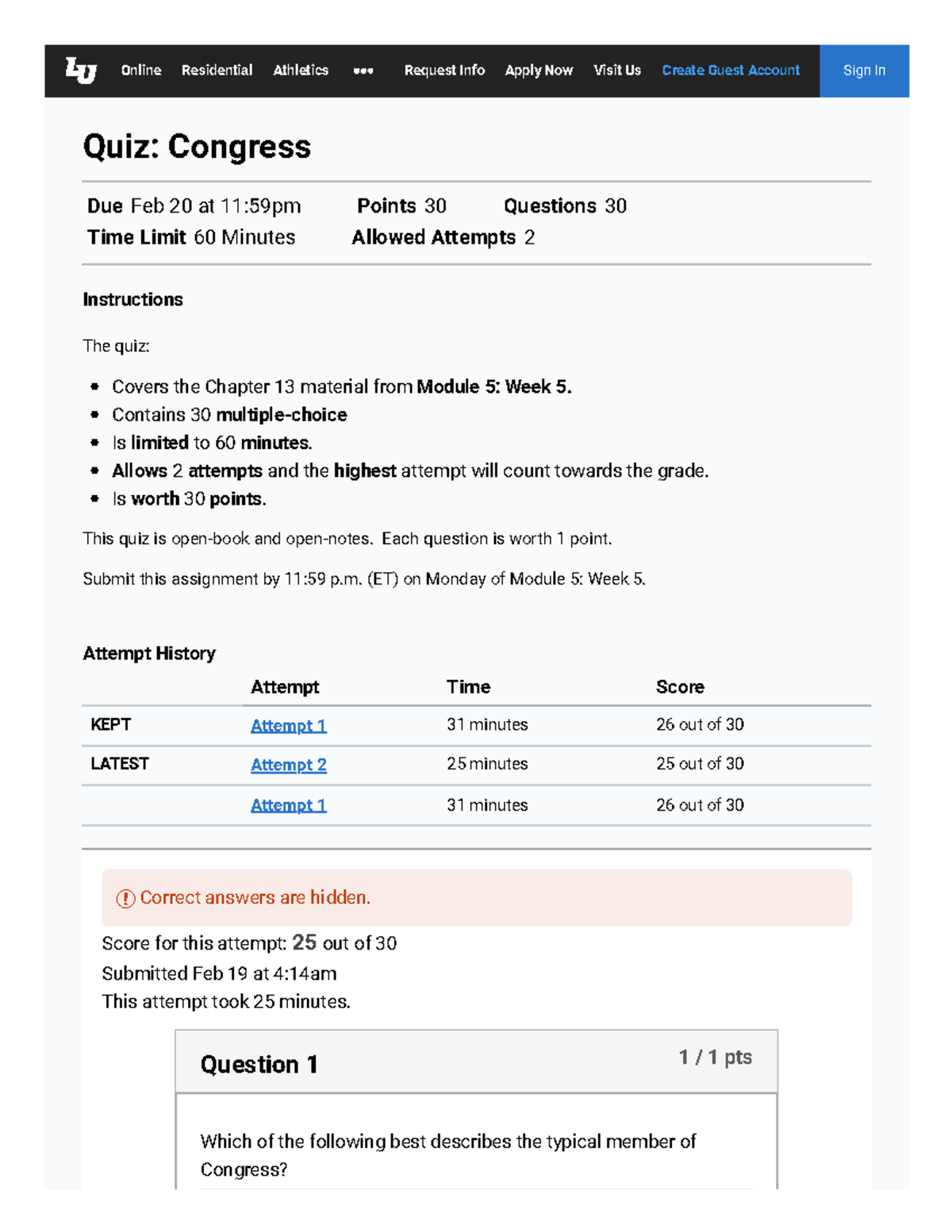 Quiz Congress GOVT220 American Government (B01) - Skip to Main Content ...