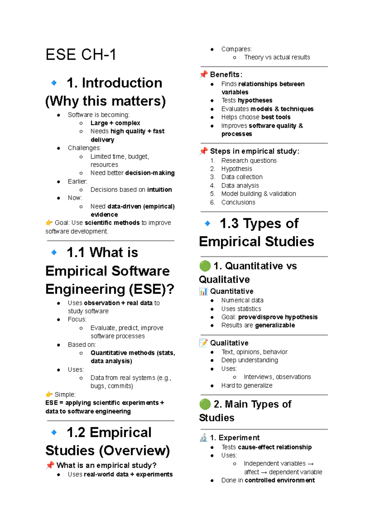 ESE 1: Introduction to Empirical Software Engineering Concepts - Studocu