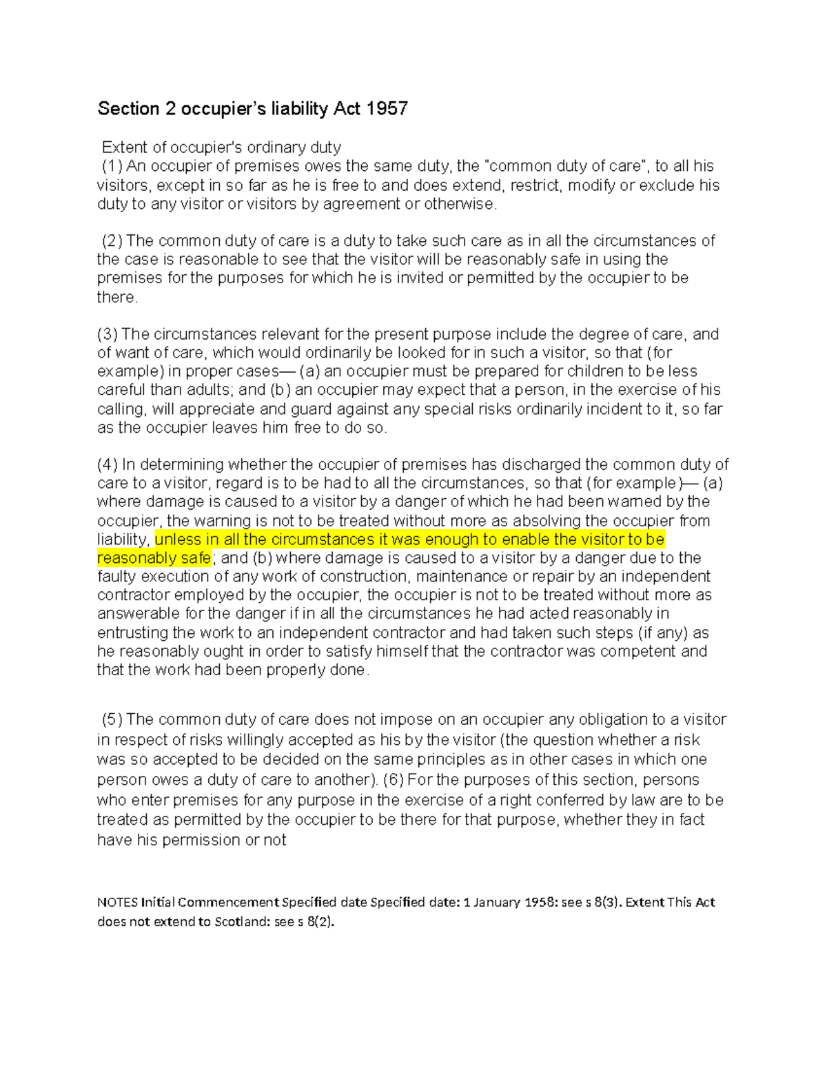 Occupier’s Liability Act 1957: Section 2 Explained in Detail - Studocu