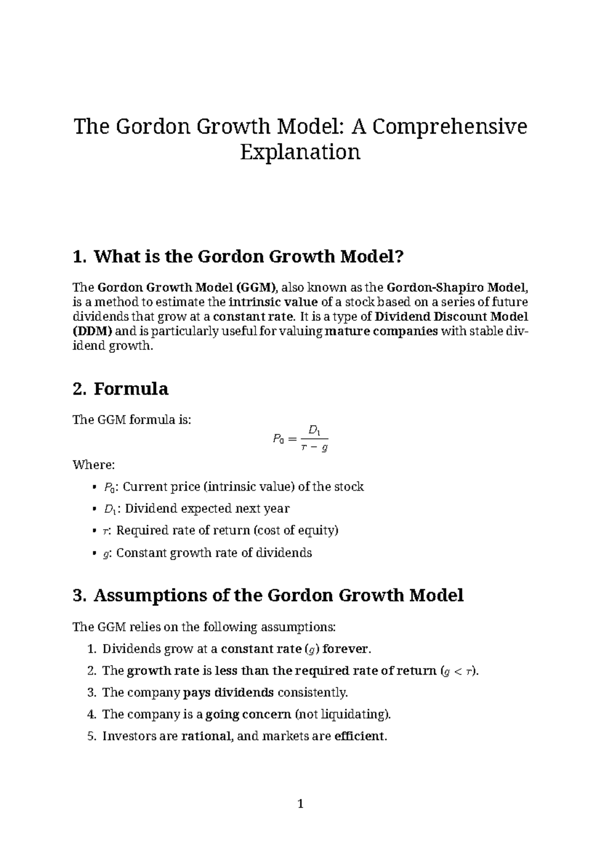 Gordon Growth Model (GGM) Explained: Key Concepts & Calculations - Studocu