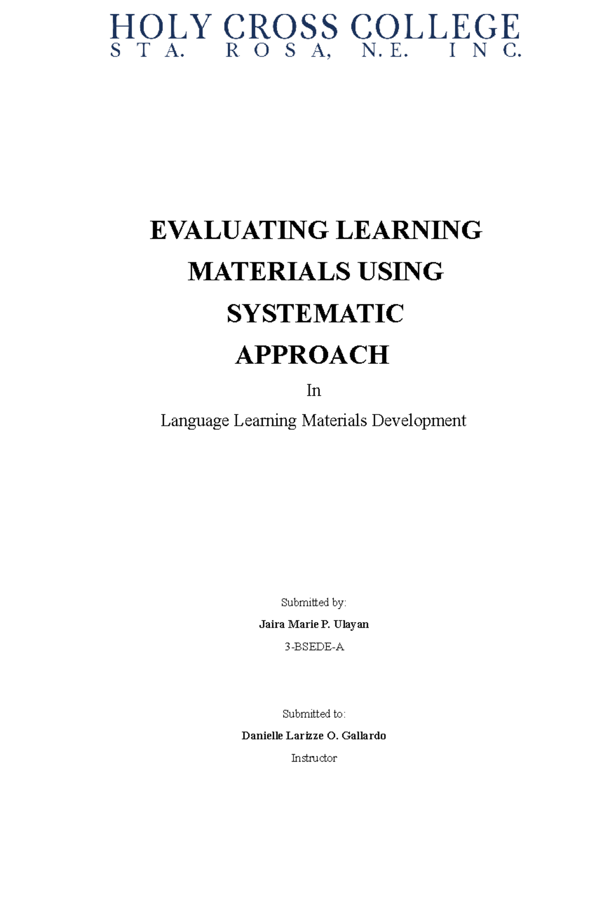 LLMD Systematic Evaluation of Language Learning Materials - Studocu