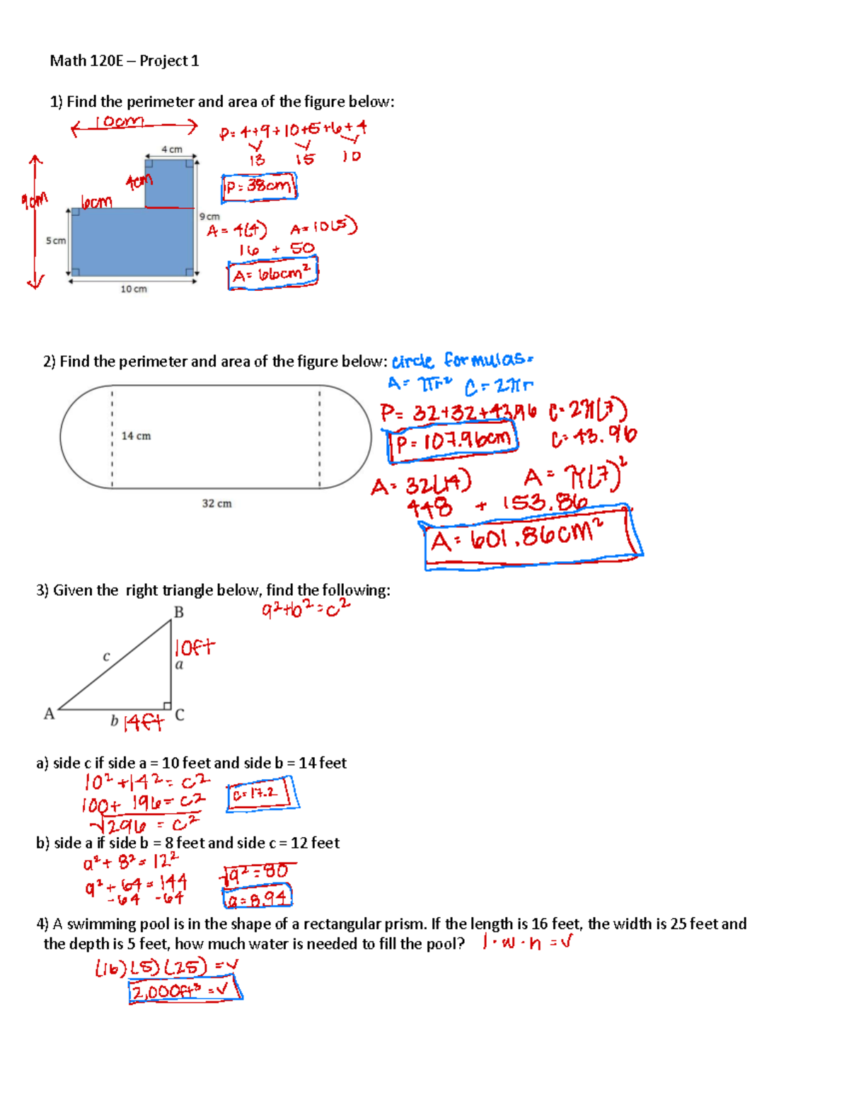 Math 120E Project 1: Perimeter and Area Calculations - Studocu