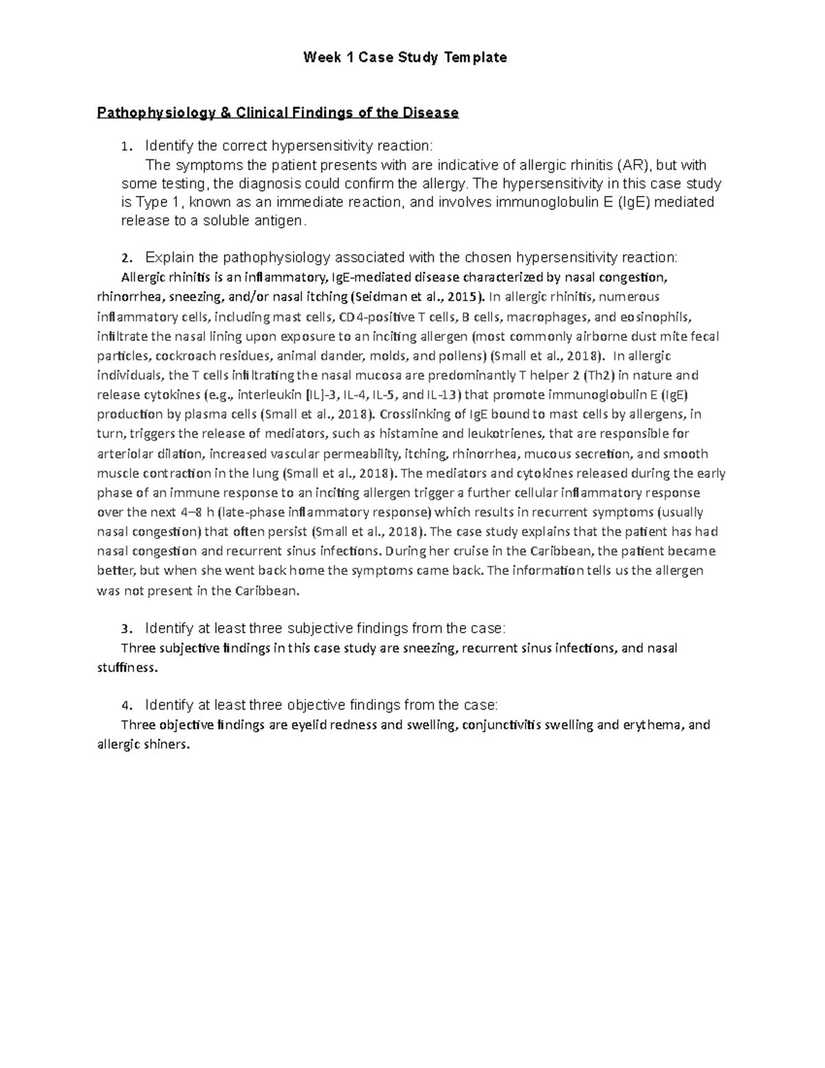 NP NR507 Week 1 Case Study: Allergic Rhinitis Pathophysiology ...