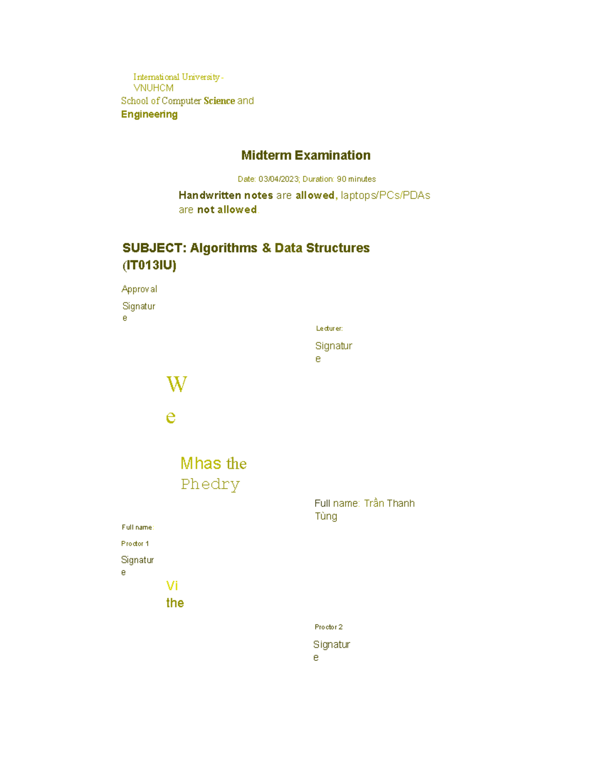 IT013IU DSA Midterm Exam Practice Test Notes - Studocu