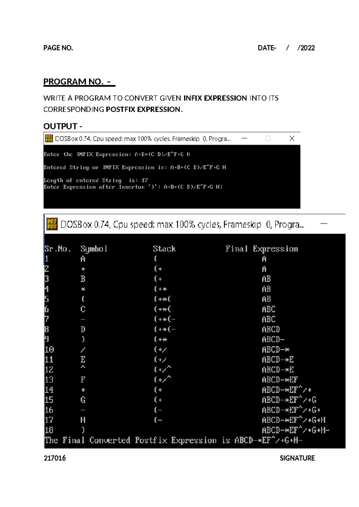 CS217016: Infix to Postfix Conversion & Array Manipulation Programs ...