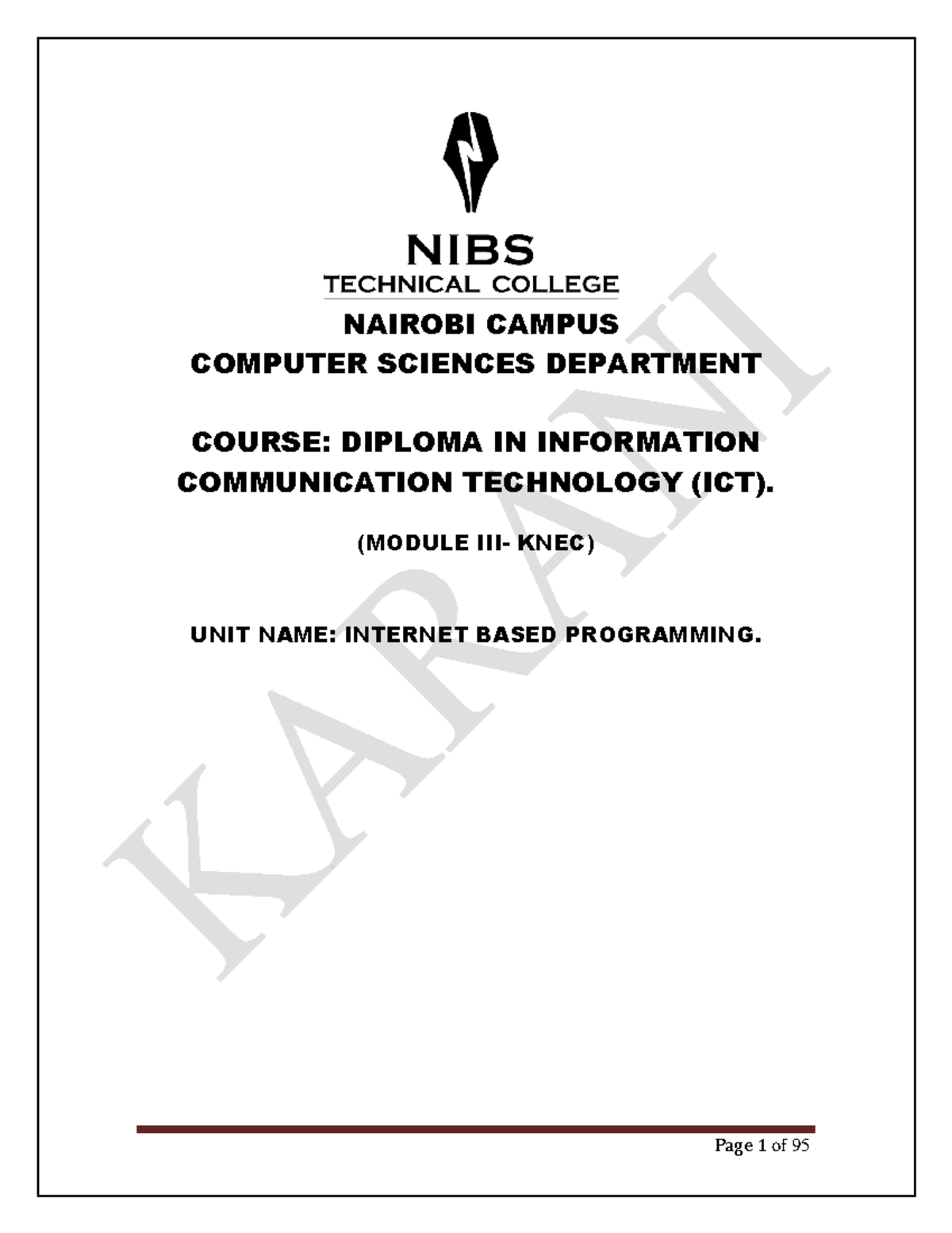 Internet Programming - Page 1 of 95 NAIROBI CAMPUS COMPUTER SCIENCES ...