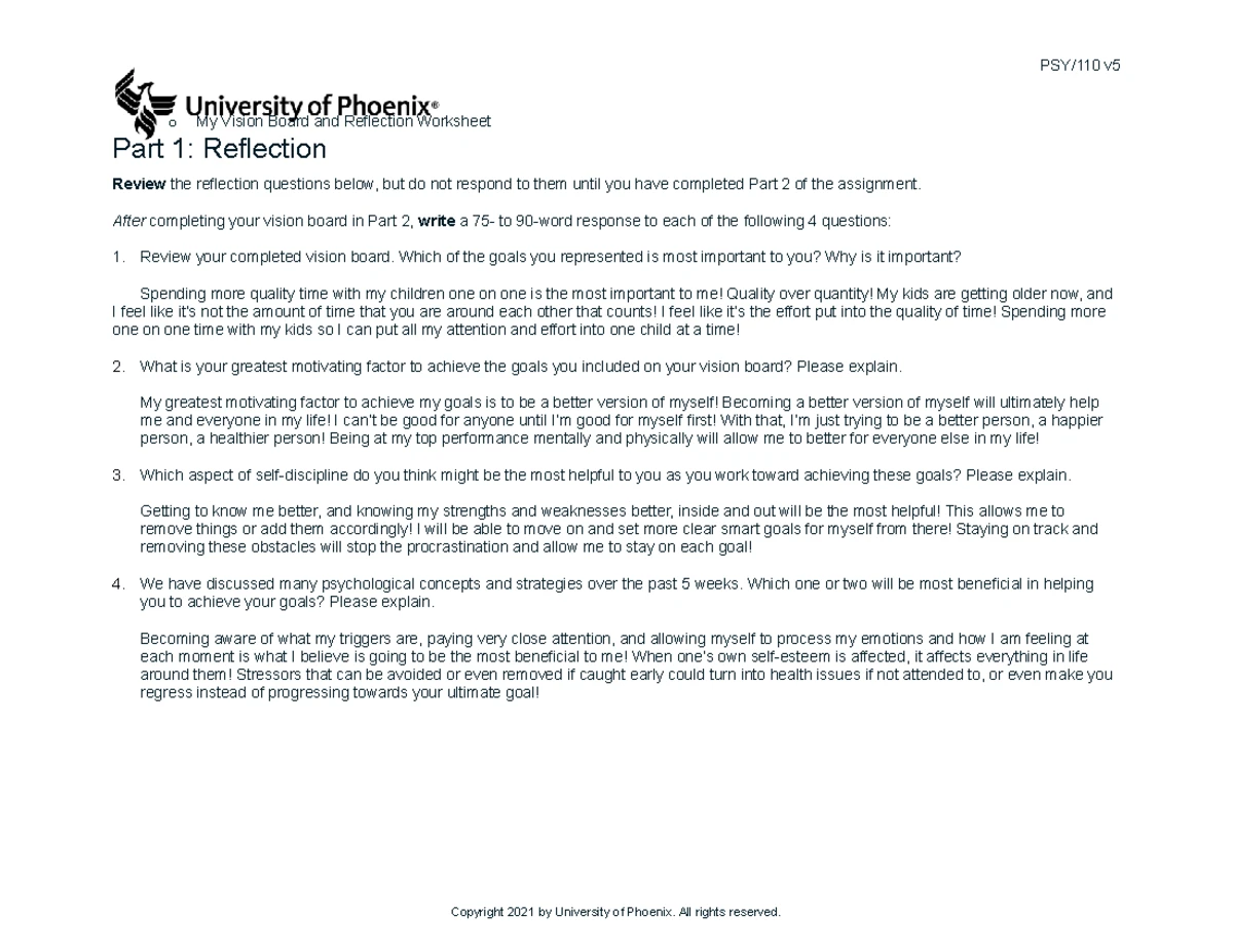 Week 5 vision board - PSY/110 v o My Vision Board and Reflection ...