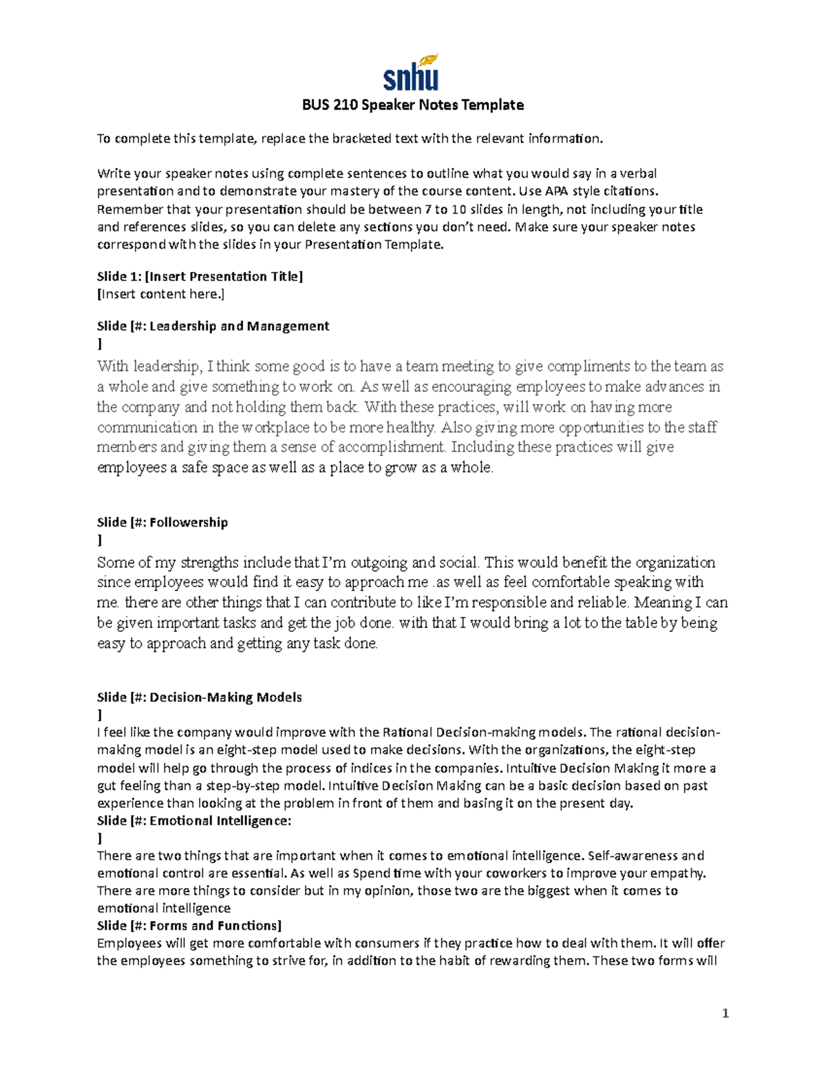 BUS 210 Speaker Notes Template - BUS 210 Speaker Notes Template To ...