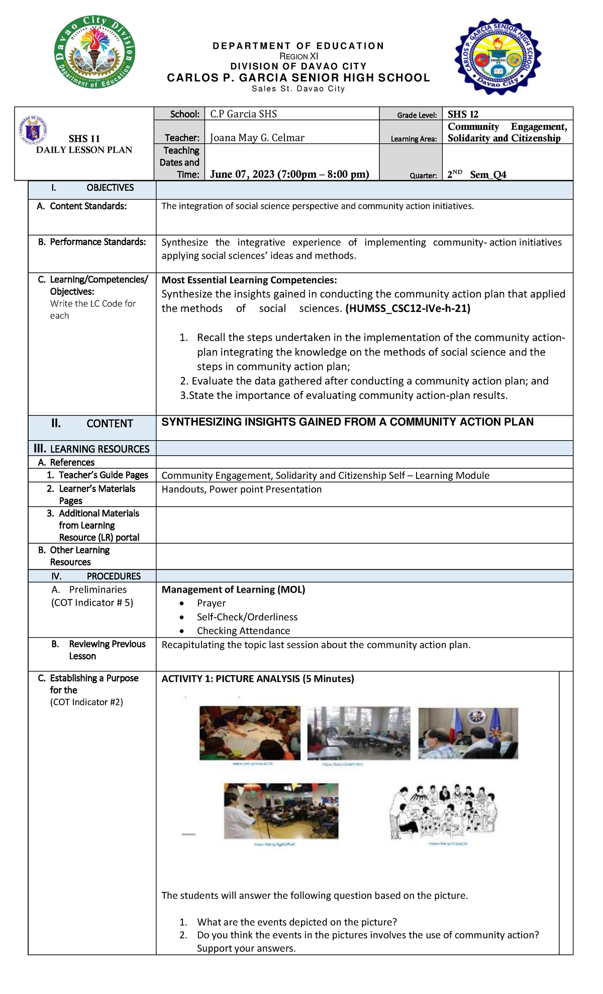 HUMSS 12 - Solidarity Lecture Notes on Community Action Plans - Studocu