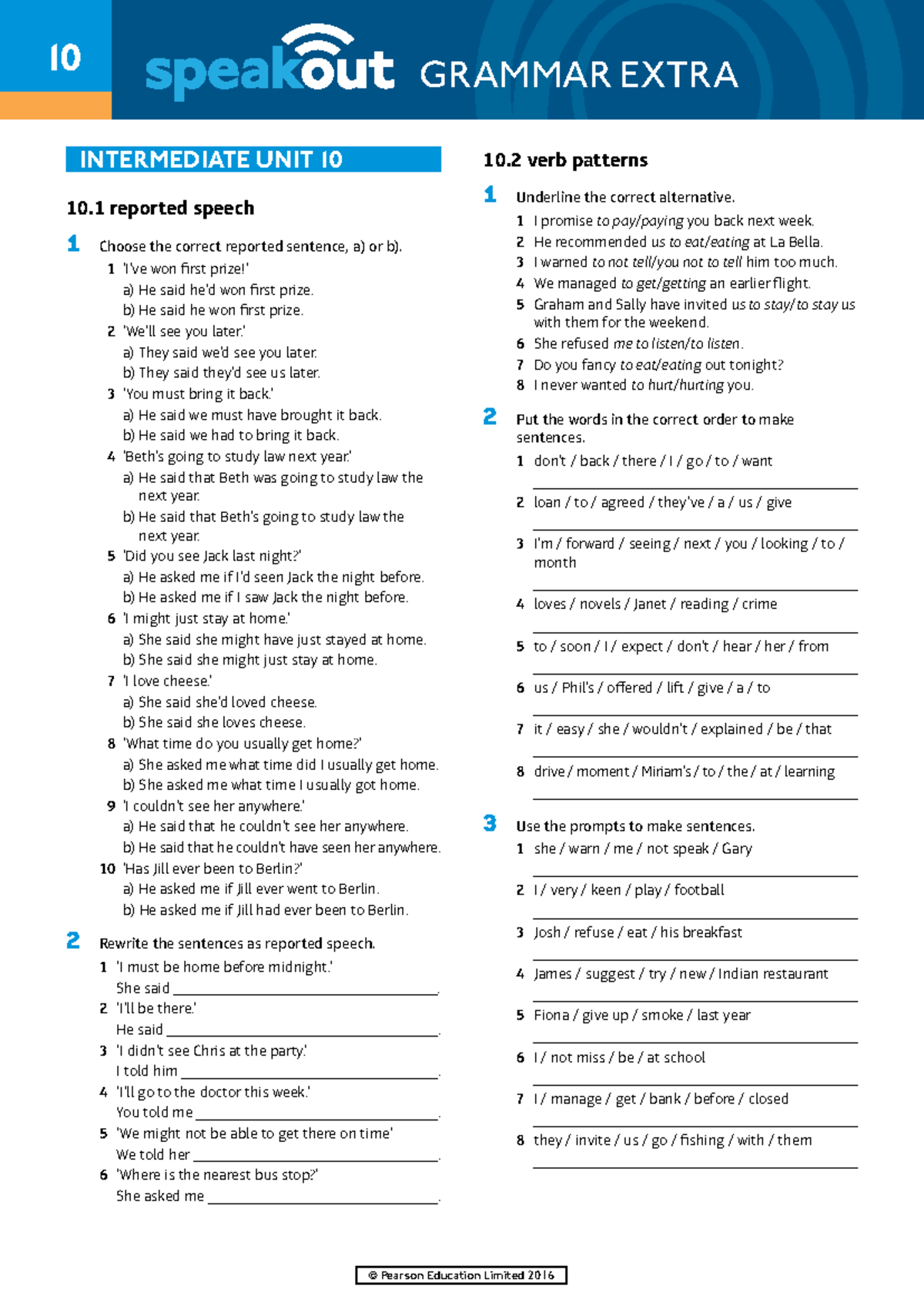 Speakout Grammar Extra - Intermediate Unit 10 Overview & Exercises ...