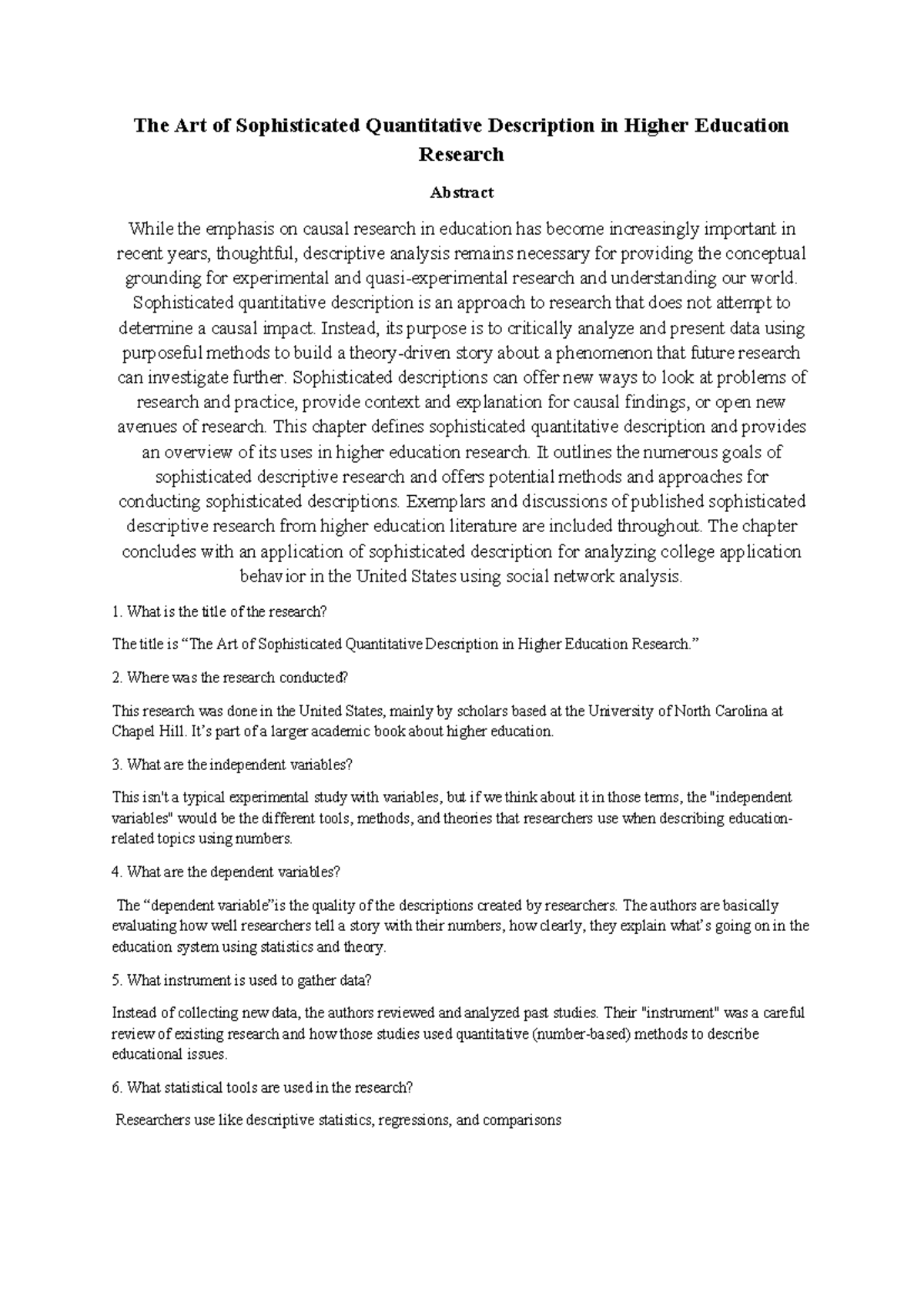 EDUC 501: Sophisticated Quantitative Description in Higher Ed Research ...