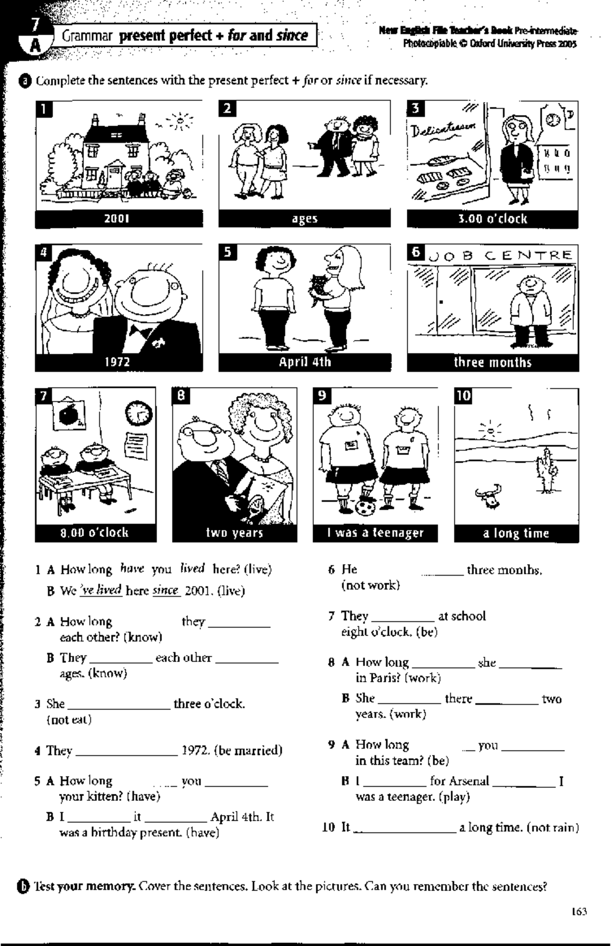 7A - Present Perfect: For and Since Exercises from New English File ...