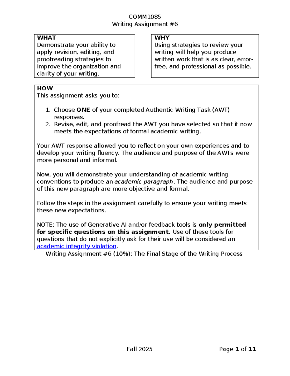 COMM1085 Writing Assignment: Revision, Editing, and Proofreading ...